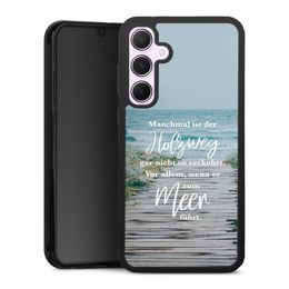 DeinDesign Galaxy A55 5G Handy Gallery Case Handyh&uuml;lle 9H Geh&auml;rtetes Glas R&uuml;ckseite H&uuml;lle Statement Beach Spruch Gallery Case