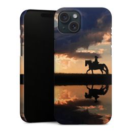 DeinDesign iPhone 15 Plus Handy Premium Case Smartphone Handyh&uuml;lle Schutzh&uuml;lle matt Sunset Horseback Riding Horse Premium Case
