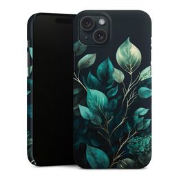 DeinDesign iPhone 15 Plus Handy Premium Case Smartphone Handyh&uuml;lle Schutzh&uuml;lle matt Eukalyptus Leaves Black Premium Case