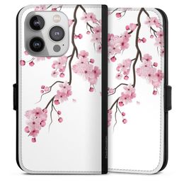DeinDesign iPhone 14 Pro Handy Klapph&uuml;lle Handyh&uuml;lle aus Kunst Leder schwarz Flip Case Aisa Japan Cherry Blossom Sideflip mit langer Lasche