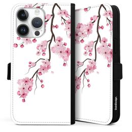 DeinDesign iPhone 14 Pro Max Handy Klapph&uuml;lle Handyh&uuml;lle aus Kunst Leder schwarz Flip Case Aisa Japan Cherry Blossom Sideflip mit Lasche