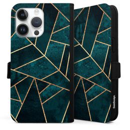 DeinDesign iPhone 14 Pro Max Handy Klapph&uuml;lle Handyh&uuml;lle aus Kunst Leder schwarz Flip Case Stone Elisabeth Fredriksson Gold & Copper Sideflip mit Lasche