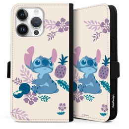 DeinDesign iPhone 14 Pro Max Handy Klapph&uuml;lle Handyh&uuml;lle aus Kunst Leder schwarz Flip Case Flowers Lilo & Stitch Official Licensed Product Sideflip mit Lasche