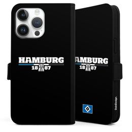 DeinDesign iPhone 14 Pro Max Handy Klapph&uuml;lle Handyh&uuml;lle aus Kunst Leder schwarz Flip Case Hamburg Official Licensed Product Hsv Sideflip mit Lasche