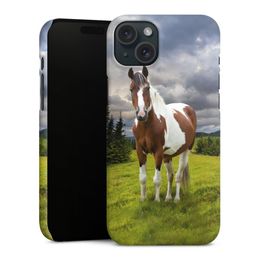 DeinDesign iPhone 15 Plus Handy Premium Case Smartphone Handyh&uuml;lle Schutzh&uuml;lle matt Horse Nature Meadow Premium Case