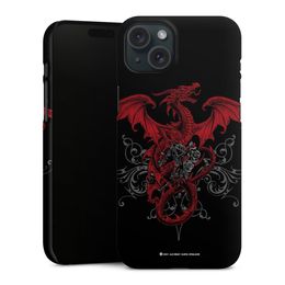 DeinDesign iPhone 15 Plus Handy Premium Case Smartphone Handyh&uuml;lle Schutzh&uuml;lle matt Red Dragon Gothic Premium Case