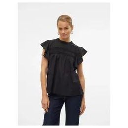 V&eacute;ro Moda Blusenshirt VERO MODA "VMTRINE SL LACE TOP WVN NOOS", Damen, Gr. XS, schwarz, Web, Obermaterial: 100% Baumwolle, unifarben, regular fit normal, Rundhals, Fl&uuml;gel&auml;rmel, Shirts Blusenshirt, Baumwolle