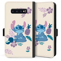 DeinDesign Galaxy S10 Plus Handy Klapph&uuml;lle Handyh&uuml;lle aus Kunst Leder schwarz Flip Case Flowers Lilo & Stitch Official Licensed Product Sideflip mit Lasche