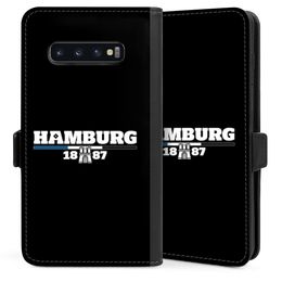 DeinDesign Galaxy S10 Plus Handy Klapph&uuml;lle Handyh&uuml;lle aus Kunst Leder schwarz Flip Case Hamburg Official Licensed Product Hsv Sideflip mit Lasche