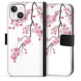 DeinDesign iPhone 14 Handy Klapph&uuml;lle Handyh&uuml;lle aus Kunst Leder schwarz Flip Case Aisa Japan Cherry Blossom Sideflip mit Lasche