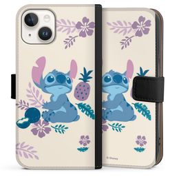 DeinDesign iPhone 14 Handy Klapph&uuml;lle Handyh&uuml;lle aus Kunst Leder schwarz Flip Case Flowers Lilo & Stitch Official Licensed Product Sideflip mit Lasche