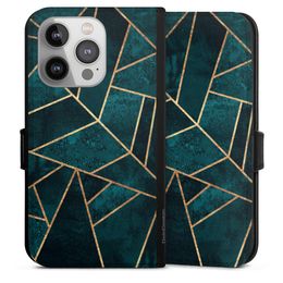 DeinDesign iPhone 14 Pro Handy Klapph&uuml;lle Handyh&uuml;lle aus Kunst Leder schwarz Flip Case Stone Elisabeth Fredriksson Gold & Copper Sideflip mit langer Lasche