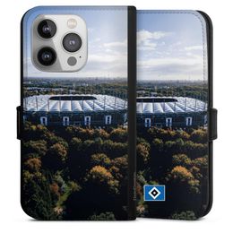 DeinDesign iPhone 14 Pro Handy Klapph&uuml;lle Handyh&uuml;lle aus Kunst Leder schwarz Flip Case Hsv Hamburger Sv Stadium Sideflip mit langer Lasche
