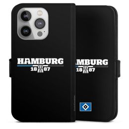 DeinDesign iPhone 14 Pro Handy Klapph&uuml;lle Handyh&uuml;lle aus Kunst Leder schwarz Flip Case Hamburg Official Licensed Product Hsv Sideflip mit langer Lasche