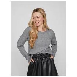 Rundhalspullover Vila "VIRIL O-NECK L/S KNIT TOP - NOOS", Damen, Gr. S, grau (medium grau melange), Feinstrick, Obermaterial: 50% Viskose, 27% Nylon, 23% Polyester, meliert, unifarben, regular fit normal, Rundhals, Rippb&uuml;ndchen, Pullover Rundhalspullover, Viskosemischung, regular fit