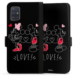 DeinDesign Galaxy A51 Handy Klapph&uuml;lle Handyh&uuml;lle aus Kunst Leder schwarz Flip Case Disney Love Sideflip mit Lasche