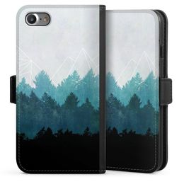 DeinDesign iPhone SE (2020) Handy Klapph&uuml;lle Handyh&uuml;lle aus Kunst Leder schwarz Flip Case Abstract Forrest Tree Sideflip mit Lasche