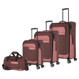Trolleyset Travelite "VIIA S/M/L und Reisetasche", rosa (fr&uuml;hlingsrose), Polyester, mehrfarbig, Koffer-Sets, Kofferset Reisegep&auml;ck mit erweiterbarem Volumen und TSA Schloss