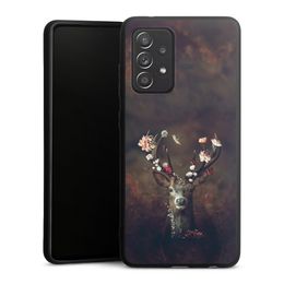 DeinDesign Galaxy A52s 5G Handy Premium Silikon H&uuml;lle Handyh&uuml;lle schwarz Case Flowers Reindeer Rehe Silikon Premium Case