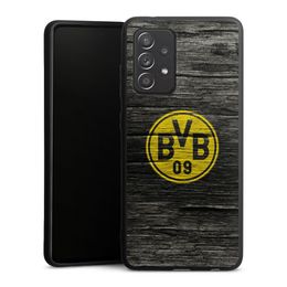 DeinDesign Galaxy A52s 5G Handy Premium Silikon H&uuml;lle Handyh&uuml;lle schwarz Case Wooden Look Bvb Borussia Dortmund Silikon Premium Case