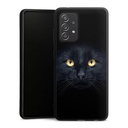 DeinDesign Galaxy A52s 5G Handy Premium Silikon H&uuml;lle Handyh&uuml;lle schwarz Case Cat Black Eye Silikon Premium Case