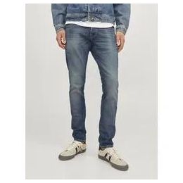 Jack & Jones Slim-fit-Jeans JACK & JONES "JJIGLENN JJICON JJ 619 50SPS NOOS", Herren, Gr. 31, L&auml;nge 30, blau (blau denim), Denim/Jeans, Obermaterial: 95% Baumwolle, 4% Elastomultiester, 1% Lyocell, Abriebeffekte, slim fit lang, Jeans Slim-fit-Jeans, Baumwollmischung, slim fit