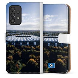 DeinDesign Galaxy A33 5G Handy Klapph&uuml;lle Handyh&uuml;lle aus Kunst Leder wei&szlig; Flip Case Hamburger Sv Hsv Stadium Sideflip mit Lasche