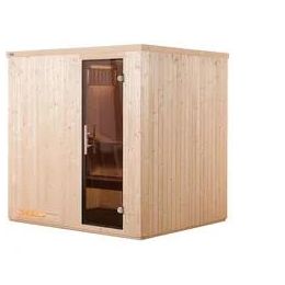 Sauna Weka "Elementsauna HALMSTAD 2", beige (natur), Saunaofen, integrierte Steuerung, 5,4 kW, Saunen, vorgefertigte Elemente, moderne Ganzglast&uuml;r