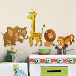 Wandtattoo Tiere Zoo Safari Set Elefant Giraffe L&ouml;we Tiger Dschungel Wandsticker Kinderzimmer Dschungeltiere Babyzimmer Waldtiere Wandaufkleber