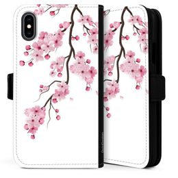 DeinDesign iPhone X Handy Klapph&uuml;lle Handyh&uuml;lle aus Kunst Leder schwarz Flip Case Aisa Japan Cherry Blossom Sideflip mit langer Lasche