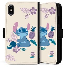 DeinDesign iPhone X Handy Klapph&uuml;lle Handyh&uuml;lle aus Kunst Leder schwarz Flip Case Flowers Lilo & Stitch Official Licensed Product Sideflip mit langer Lasche