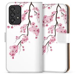 DeinDesign Galaxy A33 5G Handy Klapph&uuml;lle Handyh&uuml;lle aus Kunst Leder wei&szlig; Flip Case Cherry Blossom Japan Aisa Sideflip mit Lasche