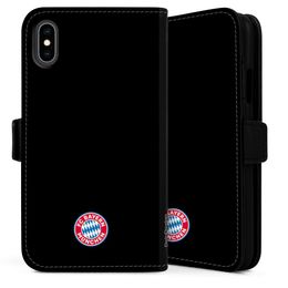 DeinDesign iPhone X Handy Klapph&uuml;lle Handyh&uuml;lle aus Kunst Leder schwarz Flip Case Fcb Fc Bayern M&uuml;nchen Logo Sideflip mit langer Lasche