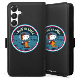 DeinDesign Galaxy A16 5G Handy Klapph&uuml;lle Handyh&uuml;lle aus Kunst Leder schwarz Flip Case Peanuts Weltall Snoopy Sideflip mit Lasche