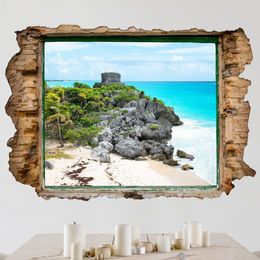 3D Wandtattoo Karibikk&uuml;ste Tulum Ruinen Wandsticker 3D-Optik Wandaufkleber in S-XXL 3D-Effekt