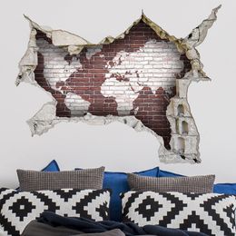 3D Wandtattoo Welt Backstein Weltkarte Wandsticker 3D-Optik Wandaufkleber in S-XXL 3D-Effekt