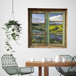 3D Wandtattoo Bergwiese mit Blumen vor Mt. Rainier Wandsticker 3D-Optik Wandaufkleber in S-XXL 3D-Effekt