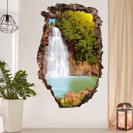 Bilderwelten Wandtattoo Wald Motiv 3D-Effekt gr&uuml;n - Wasserfall Romantik - B&auml;ume Wohnzimmer Schlafzimmer