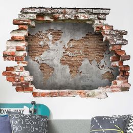 3D Wandtattoo Shabby Beton Backstein Weltkarte Wandsticker 3D-Optik Wandaufkleber in S-XXL 3D-Effekt