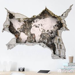 3D Wandtattoo Welt Alte Mauer Weltkarte Wandsticker 3D-Optik Wandaufkleber in S-XXL 3D-Effekt