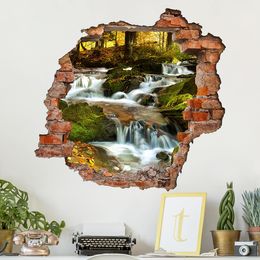 3D Wandtattoo Wasserfall herbstlicher Wald Wandsticker 3D-Optik Wandaufkleber in S-XXL 3D-Effekt