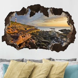 3D Wandtattoo Meerblick Tarbat Ness Leuchtturm und Sonnenuntergang am Meer Wandsticker 3D-Optik Wandaufkleber in S-XXL 3D-Effekt