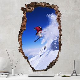 3D Wandtattoo Skisprung am Hang Wandsticker 3D-Optik Wandaufkleber in S-XXL 3D-Effekt