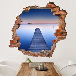 3D Wandtattoo Flu&szlig;steg bei Sonnenuntergang Wandsticker 3D-Optik Wandaufkleber in S-XXL 3D-Effekt