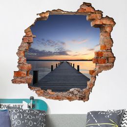 3D Wandtattoo Ort der Ruhe Steg Meer Meerblick Sonnenuntergang Wandsticker 3D-Optik Wandaufkleber in S-XXL 3D-Effekt K&uuml;che Wohnzimmer