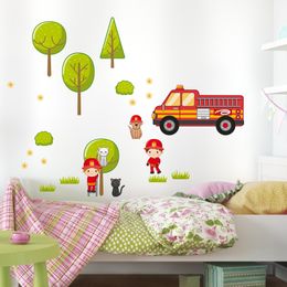 Wandtattoo Kinderzimmer Junge FeuerwehrSet mit Katzen Wandsticker Jungenzimmer Kinder Wandaufkleber in S-XXL Feuerwehr