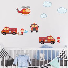 Wandtattoo Kinderzimmer Junge FeuerwehrSet mit Fahrzeugen Wandsticker Jungenzimmer Kinder Wandaufkleber in S-XXL Feuerwehr