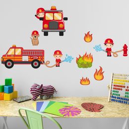 Wandtattoo Kinderzimmer Junge Feuerwehr im Einsatz Set Wandsticker Jungenzimmer Kinder Wandaufkleber in S-XXL Feuerwehr