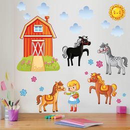 Wandtattoo Kinderzimmer M&auml;dchen BauernhofSet mit Pferden Wandsticker M&auml;dchenzimmer Kinder Wandaufkleber in S-XXL Tiere