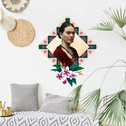 Bilderwelten Wandtattoo Blumen Pop Art selbstklebend beige - Frida Kahlo - Blumen und Geometrie - Wandsticker Wohnzimmer Schlafzimmer